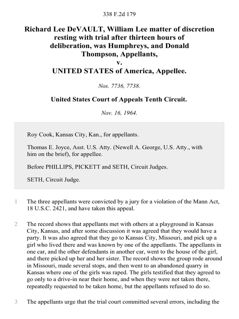 Richard Lee Devault, William Lee Matter of Discretion Resting With ...