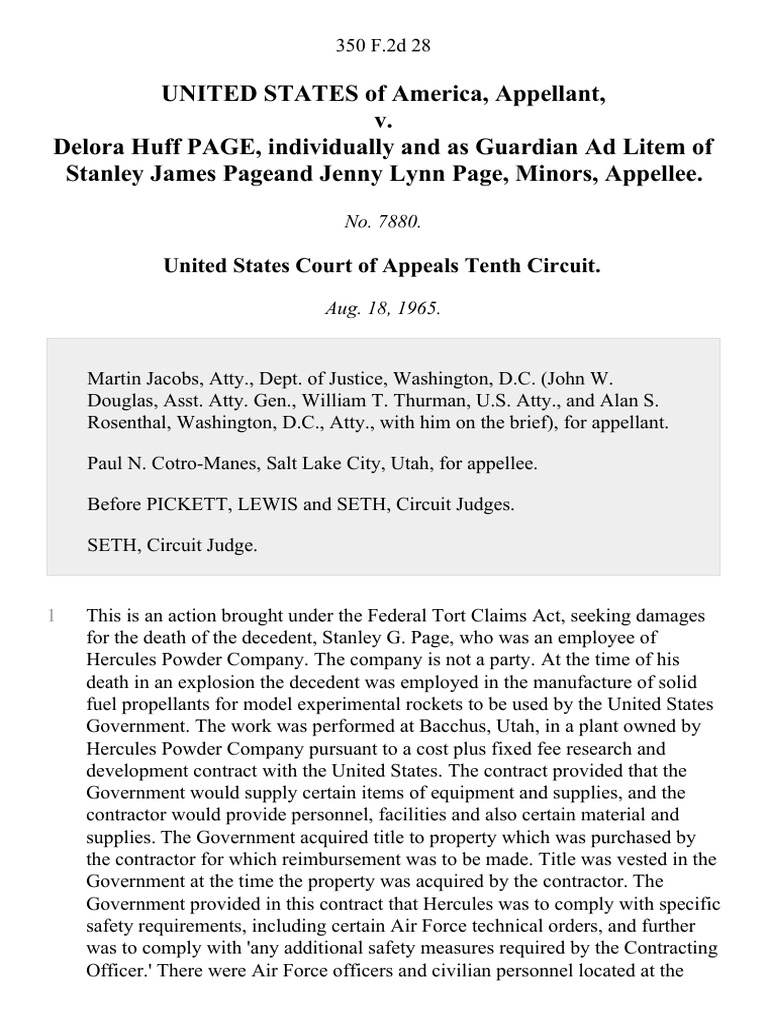 United States v. Delora Huff Page, Individually and As Guardian Ad ...