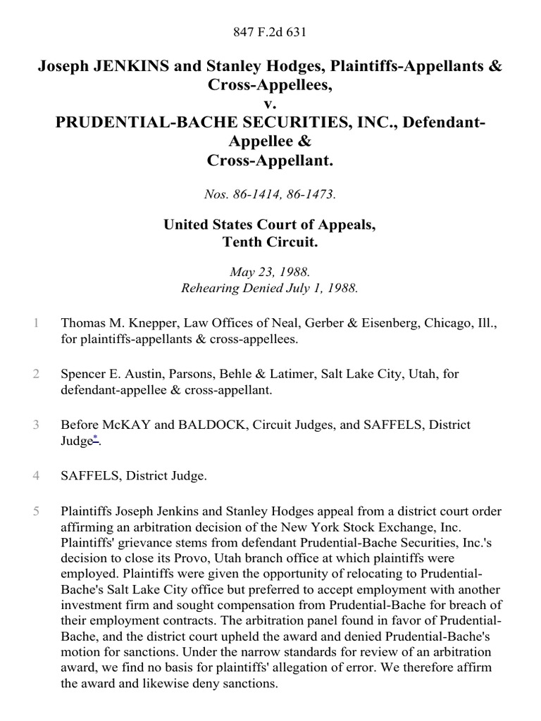 Joseph Jenkins and Stanley Hodges, & Cross-Appellees v. Prudential ...