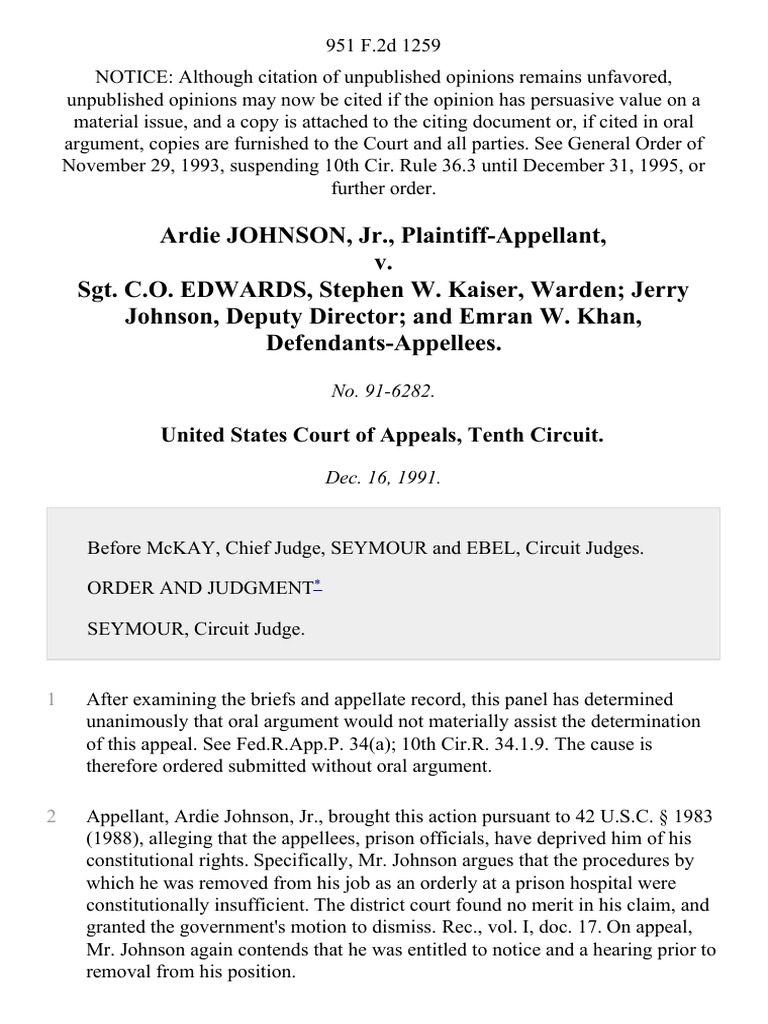 Johnson v. Kaiser: Due Process Appeal | PDF