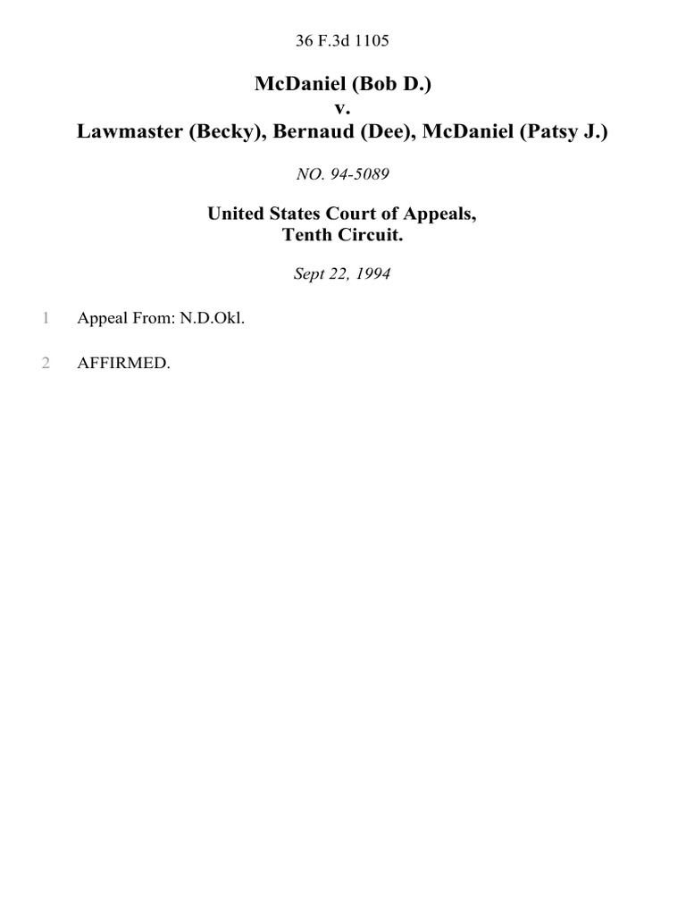 McDaniel (Bob D.) v. Lawmaster (Becky), Bernaud (Dee), McDaniel (Patsy ...