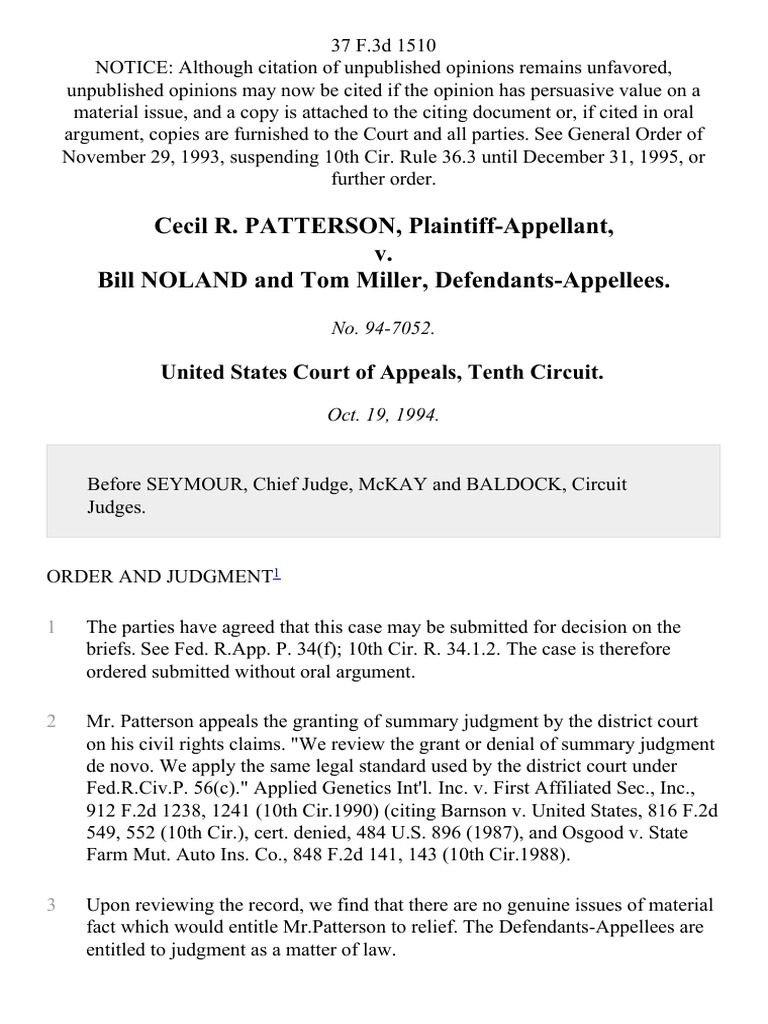 Cecil R. Patterson v. Bill Noland and Tom Miller, 37 F.3d 1510, 10th ...