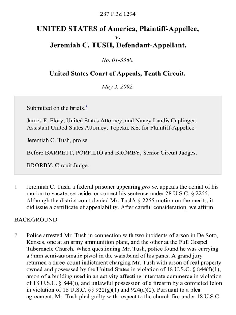 UNITED STATES of America, Plaintiff-Appellee, v. Jeremiah C. TUSH ...