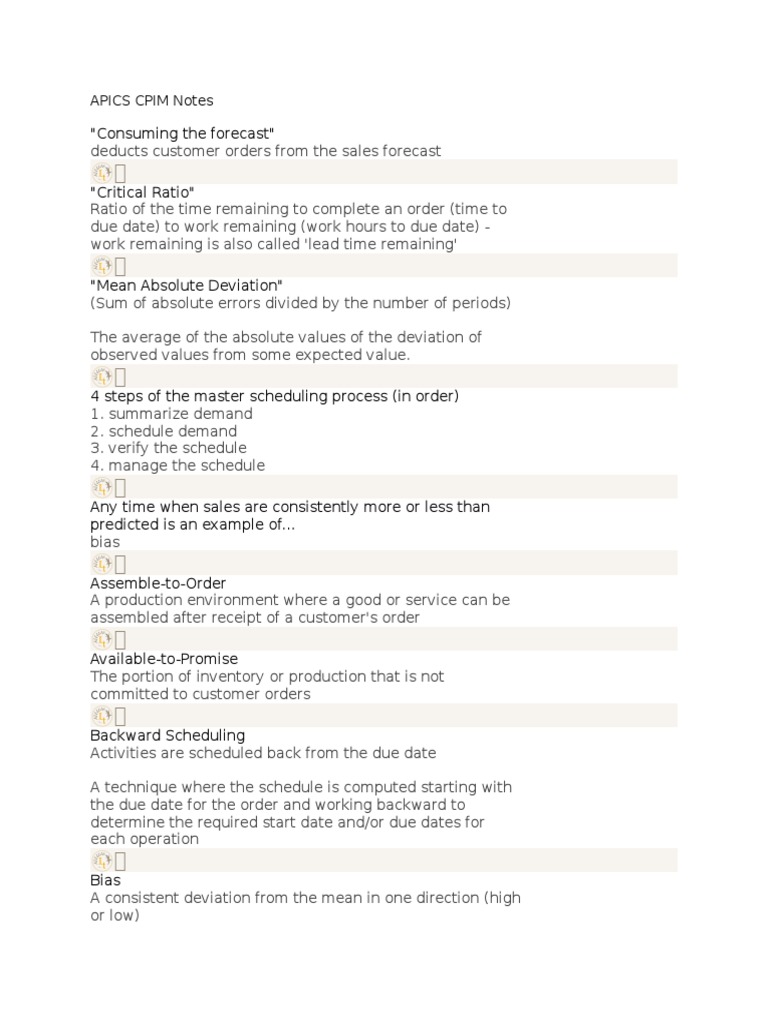 Apics Cpim Notes | PDF | Inventory | Forecasting