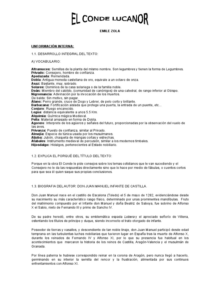 El Conde Lucanor ANALISIS | PDF