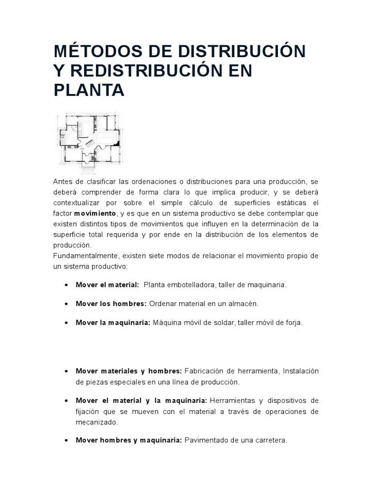 Métodos de Distribución y Redistribución en Planta | PDF | Distribución ...