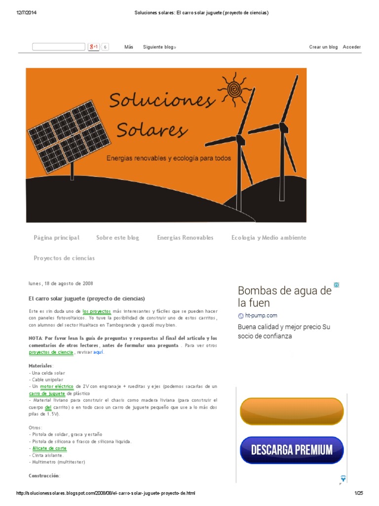 Carro Solar Juguete (Proyecto de Ciencias) | PDF | Energía solar ...