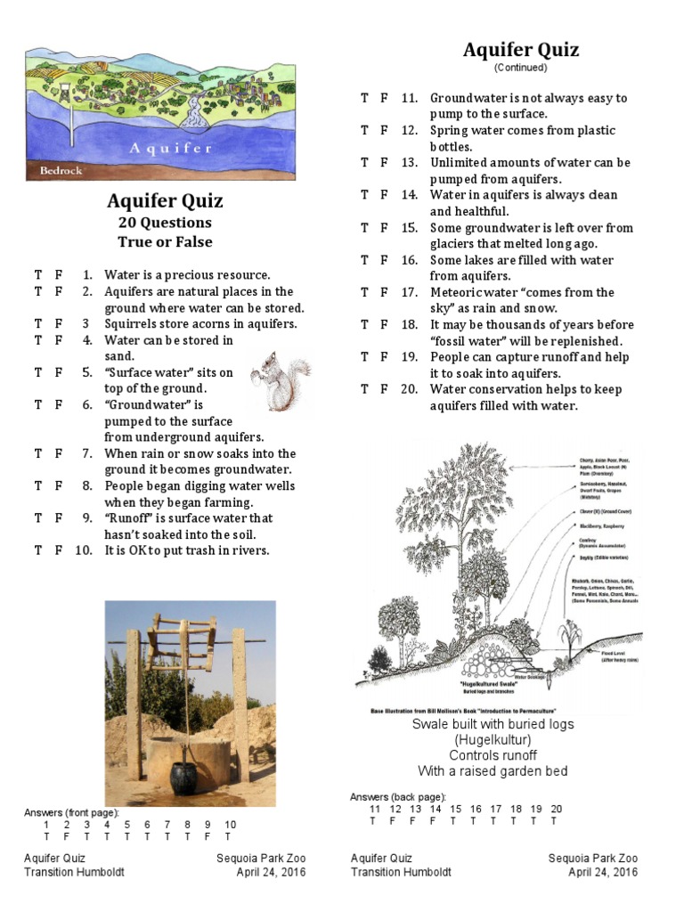 Aquifer Quiz: 20 Questions True or False | PDF