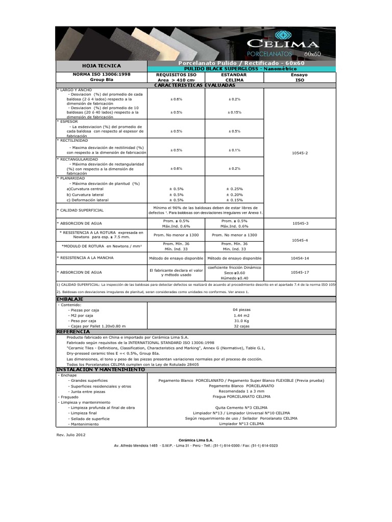 ESP. Tec. Porcelanato | PDF | Cerámica | Materiales de construcción