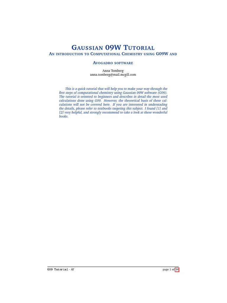 Gaussian Tutorial | PDF | Computational Chemistry | Density Functional ...