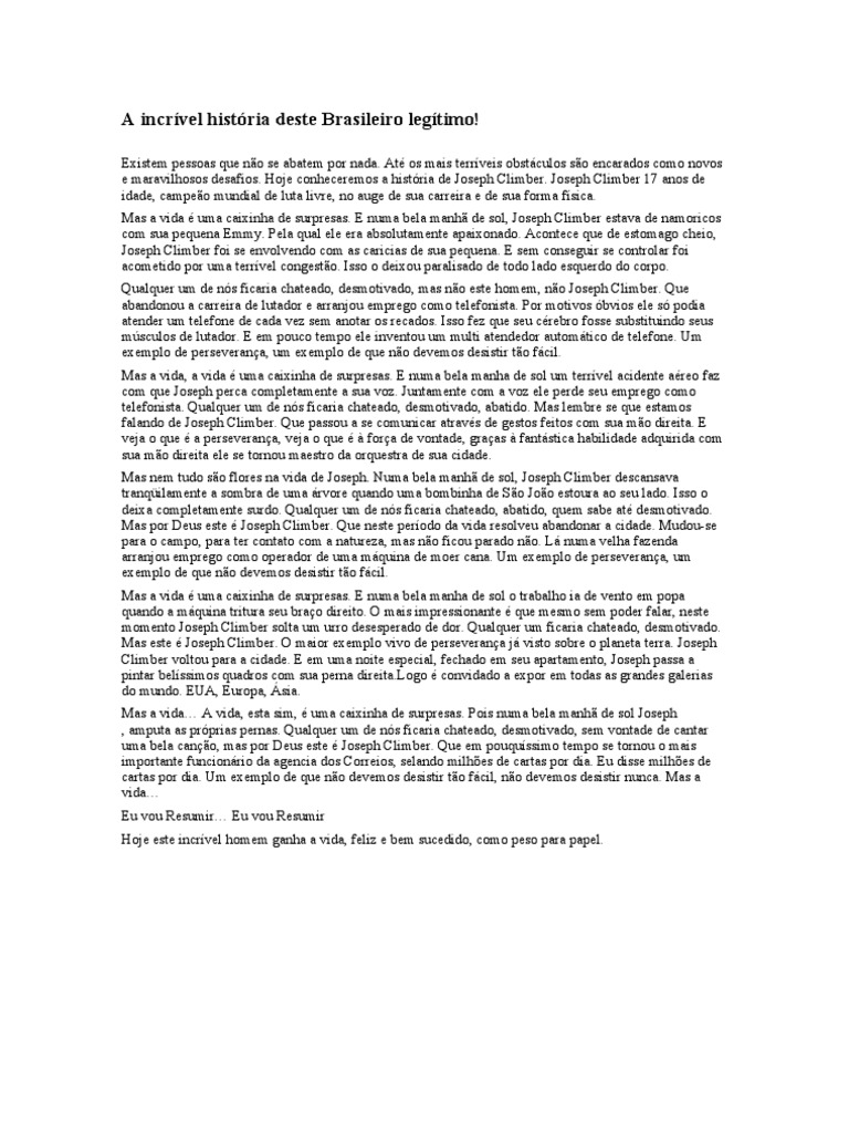 A Incrível História Deste Brasileiro Legítimo Joseph Climber | PDF ...