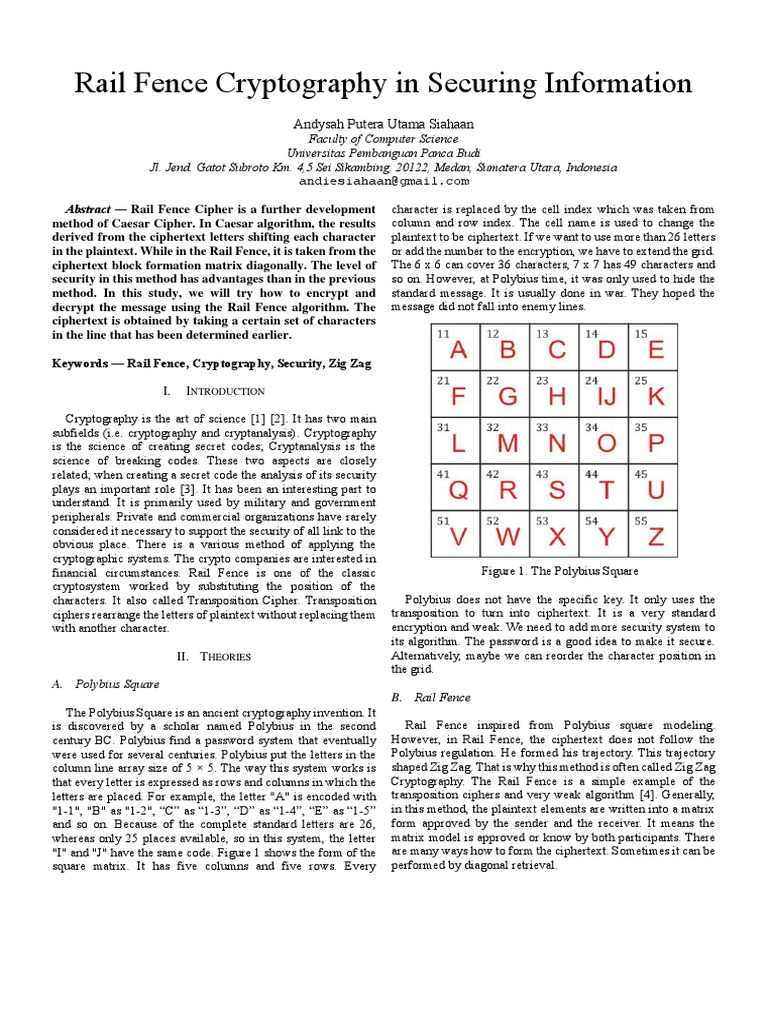 Rail Fence Cryptography in Securing Information | PDF | Cipher ...
