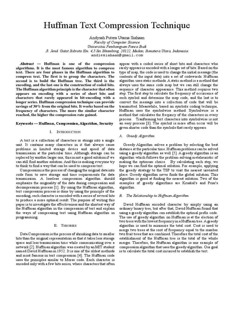 Huffman Text Compression Technique Data Compression