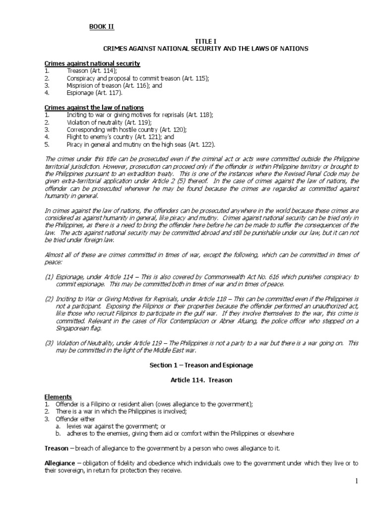 Crim Law Review Book II | Treason | Detention (Imprisonment)