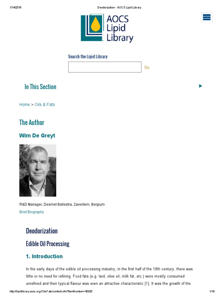 Deodorization - AOCS Lipid Library | PDF | Vegetable Oil | Heat Exchanger