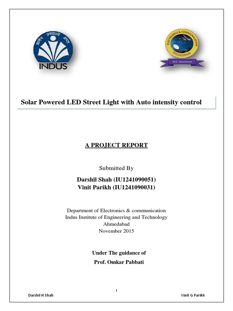 Solar Powered LED Street Light With Auto Intensity Control | PDF ...