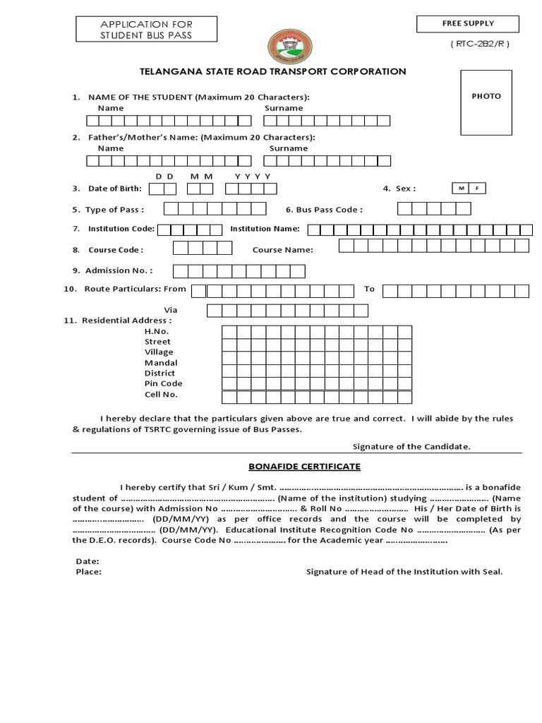 Bus Pass Application Format | Government | Politics
