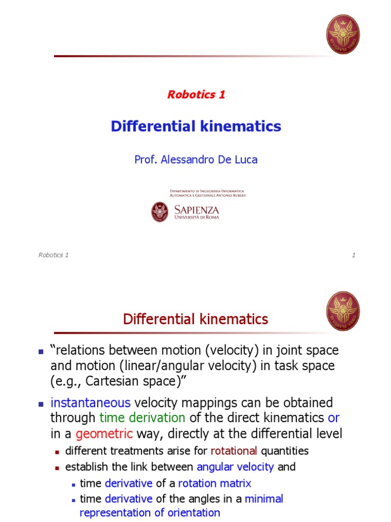 Differential Kinematics: Robotics 1 | PDF | Teaching Methods & Materials