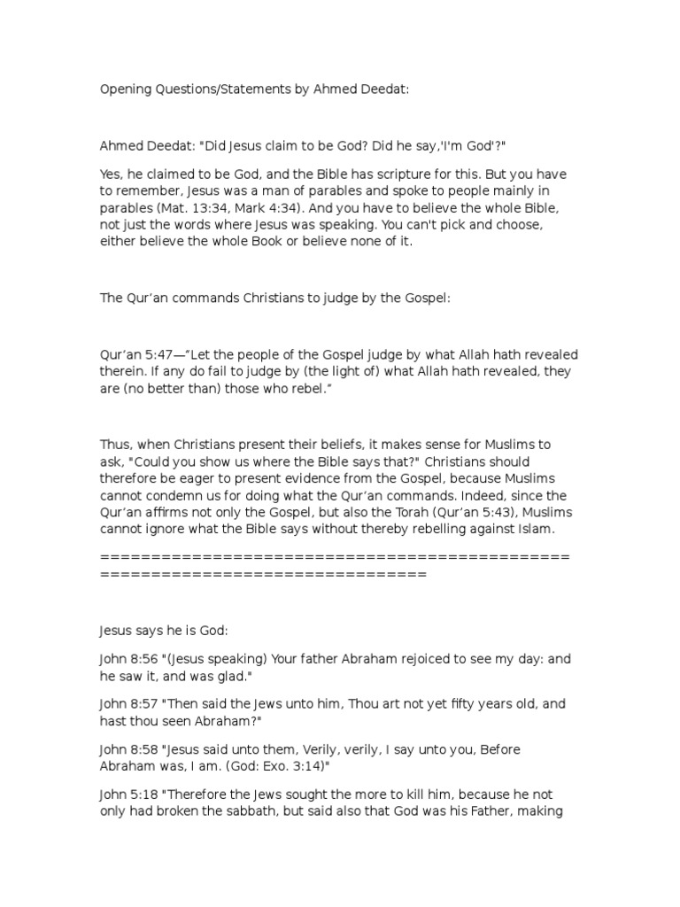 Ahmed Deedat - Is Jesus God (Rebuttal) | PDF | God In Mormonism | Trinity