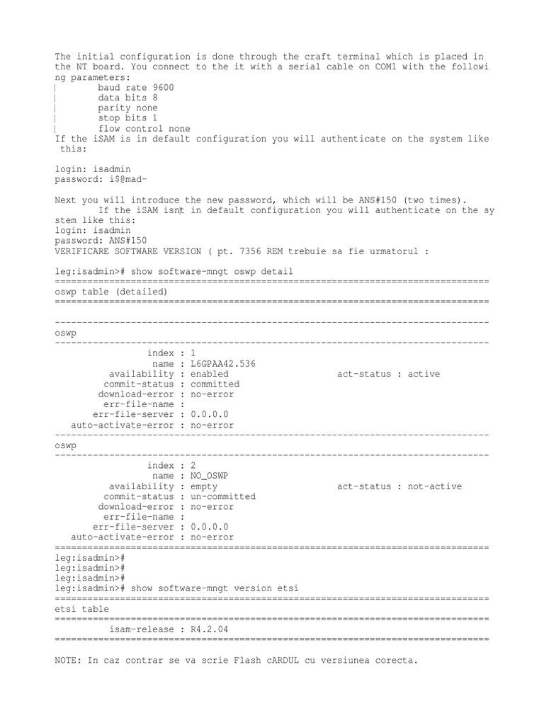 Initial Configuration of an ISAM Network Element Through the Craft ...