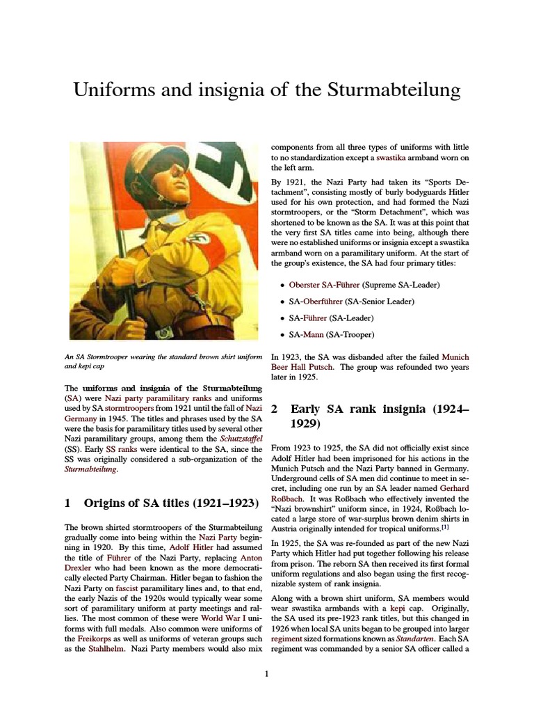 Uniforms and Insignia of The Sturmabteilung | PDF | Military Of Germany ...