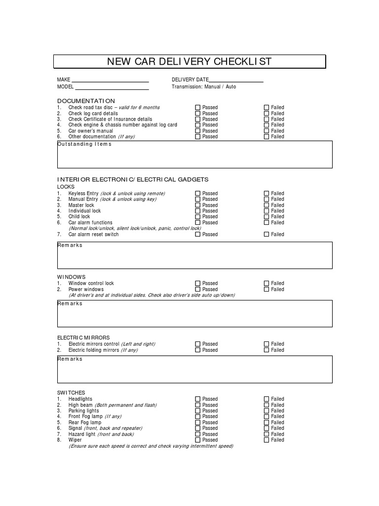 A Comprehensive New Vehicle Delivery Checklist: Ensuring Quality and ...