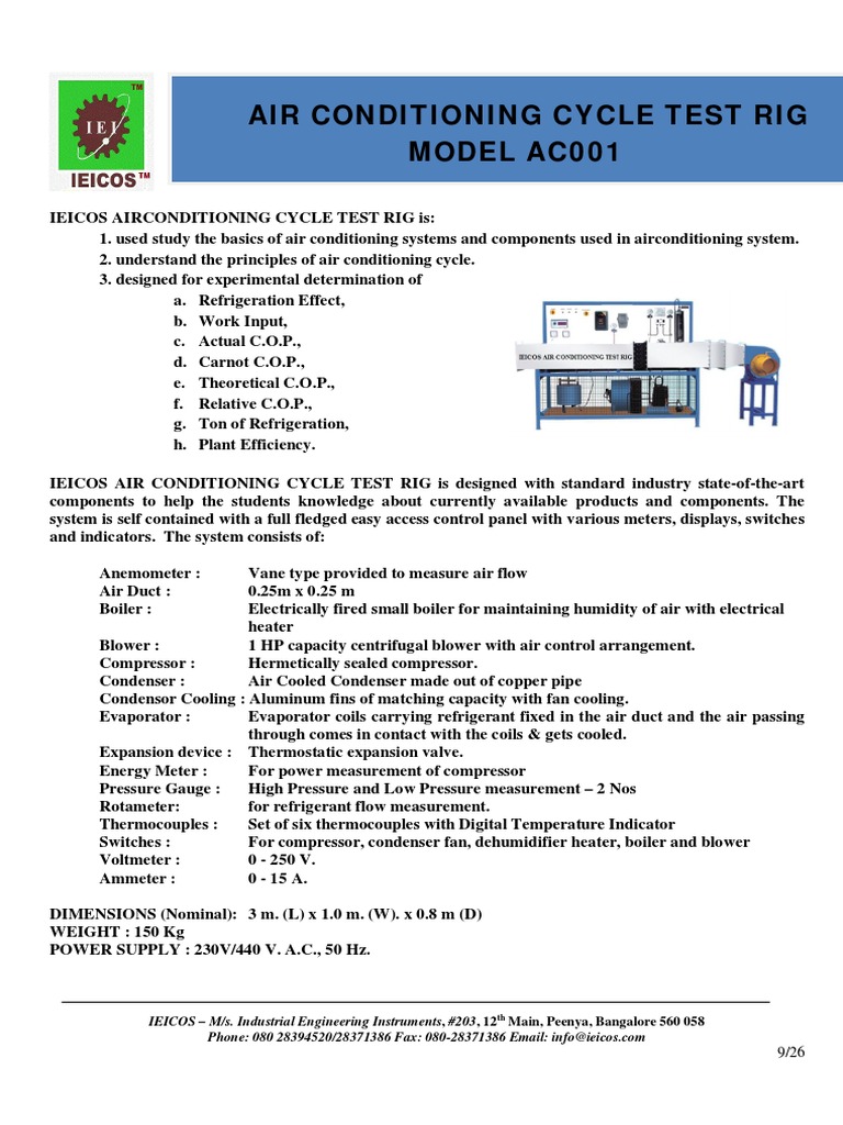 Air Conditioner Test Rig | PDF