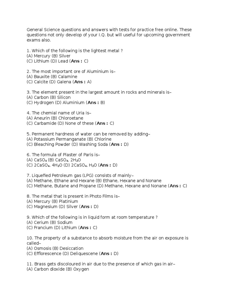 General Science Questions and Answers With Tests For Practice ...