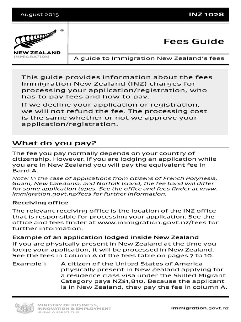 INZ 1028 - Fees Guide August 2015 | PDF | Travel Visa | Cultural ...