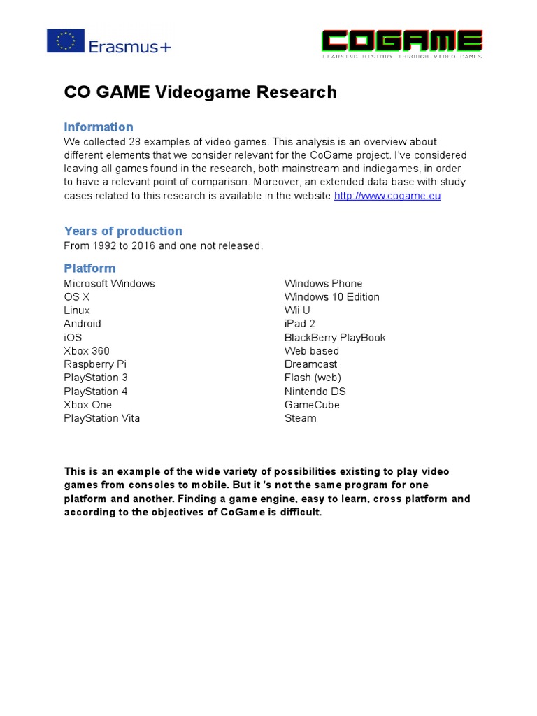 CoGame Video Game Analysis Overview | PDF | Video Games | Creativity