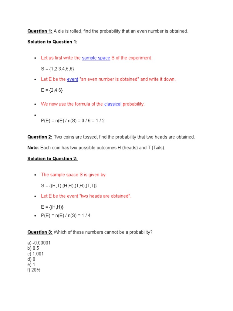 Probability Examples | PDF | Dice | Probability