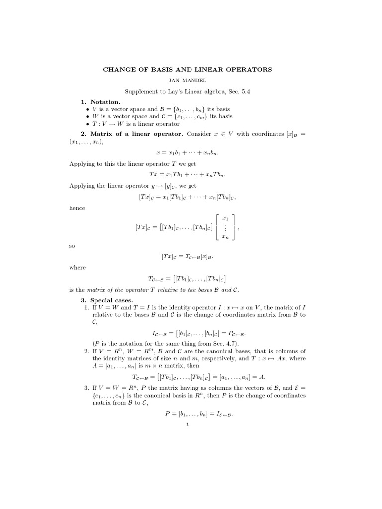 Change of Basis and Linear Operations | PDF | Eigenvalues And Eigenvectors | Functional Analysis