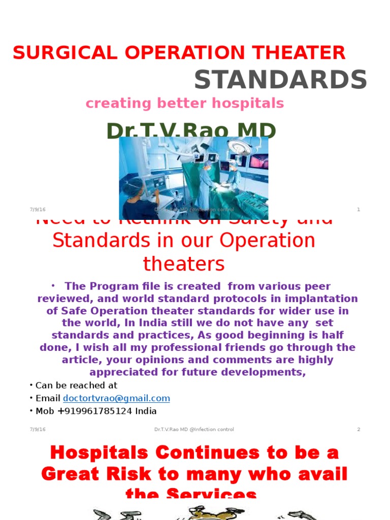 Surgical Operation Theater Standards | PDF | Infection Control | Surgery