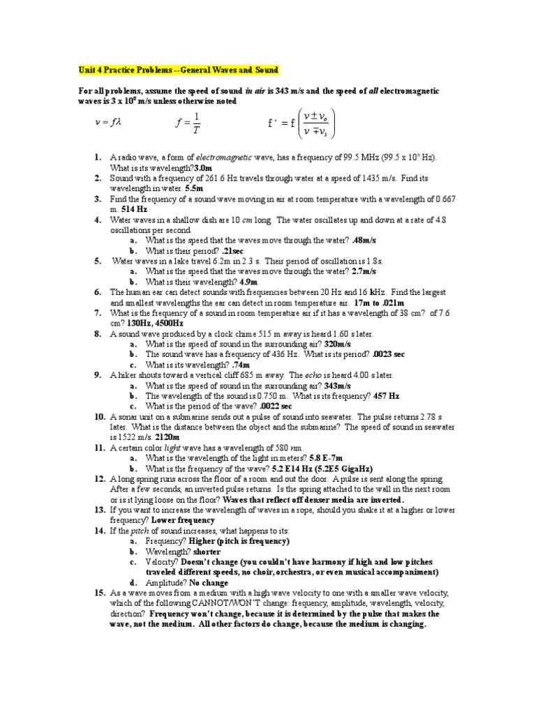 Wave Problems With Answers | PDF | Frequency | Wavelength