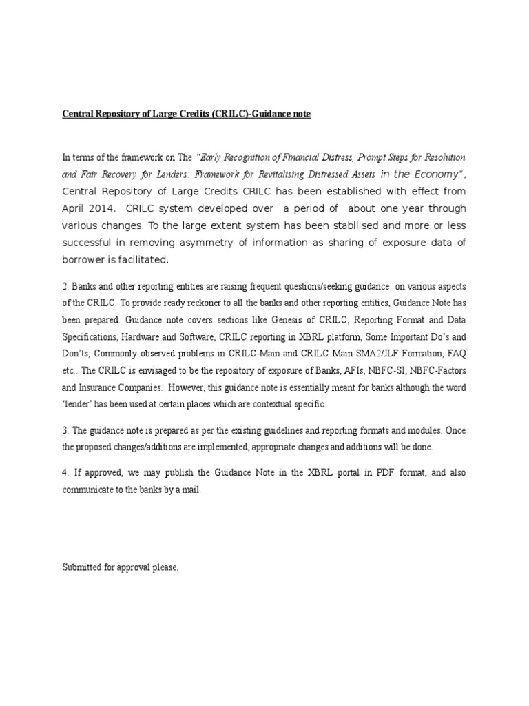 CRILC Guidance Note for Banks | PDF | Financial Services | Business