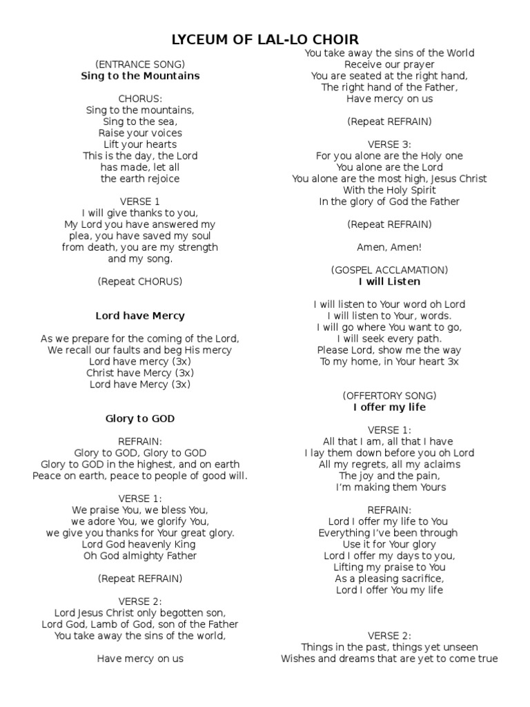 Lyceum of Lal-Lo Choir: Sing To The Mountains | Download Free PDF ...