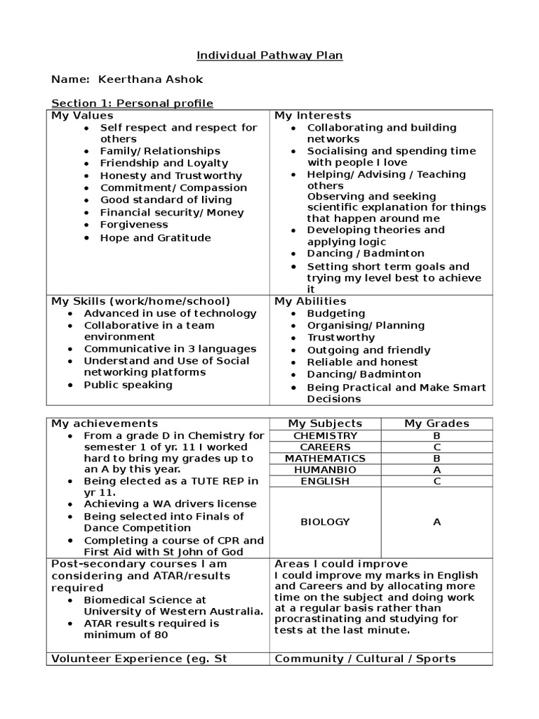 Individual Pathway Plan | PDF | Friendship | Child Care