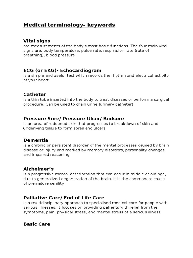 Medical Terminology-Keywords: Vital Signs | PDF