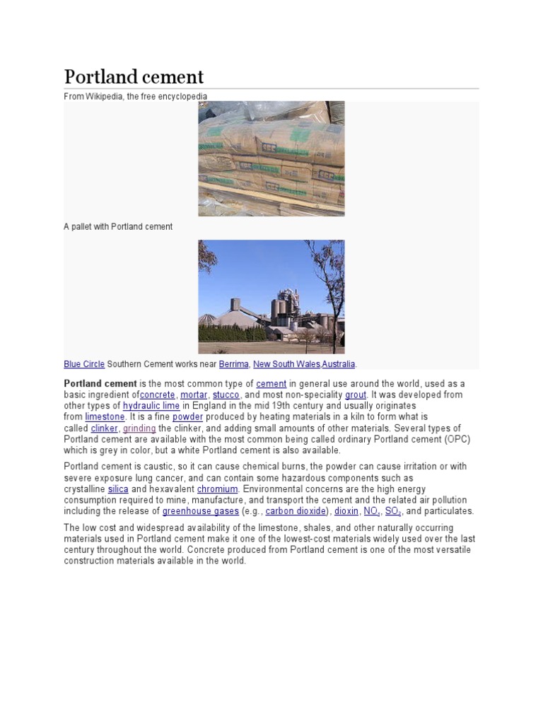 Portland Cement: From Wikipedia, The Free Encyclopedia | PDF