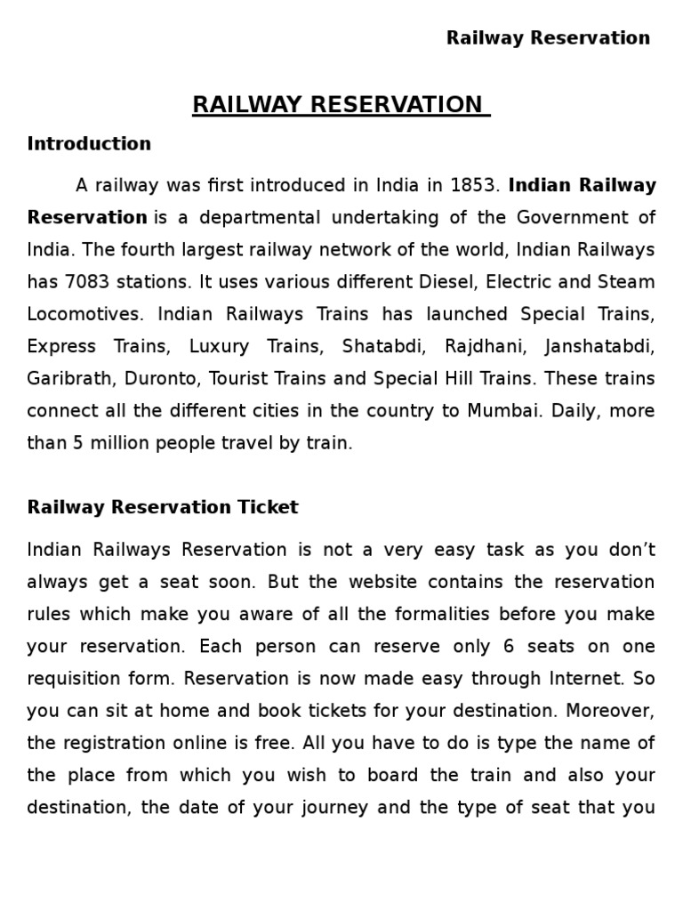 Indian Railway Reservation | PDF | Rail Transport | Identity Document