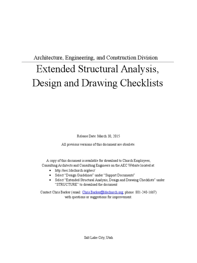 Extended Structural Analysis Design and Drawing Checklists | PDF ...