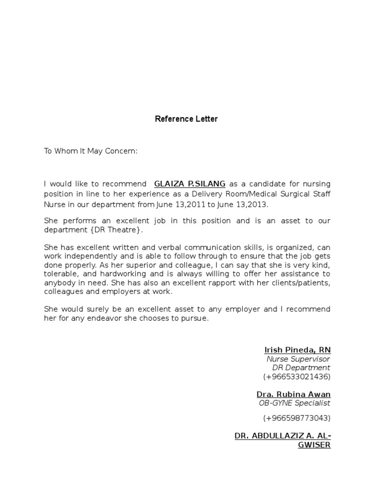 Reference Letter: Irish Pineda, RN | PDF