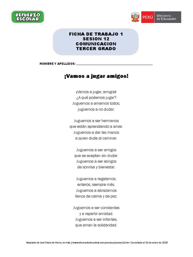 Sesión 12 Ficha 1 Comu 3er Grado | PDF