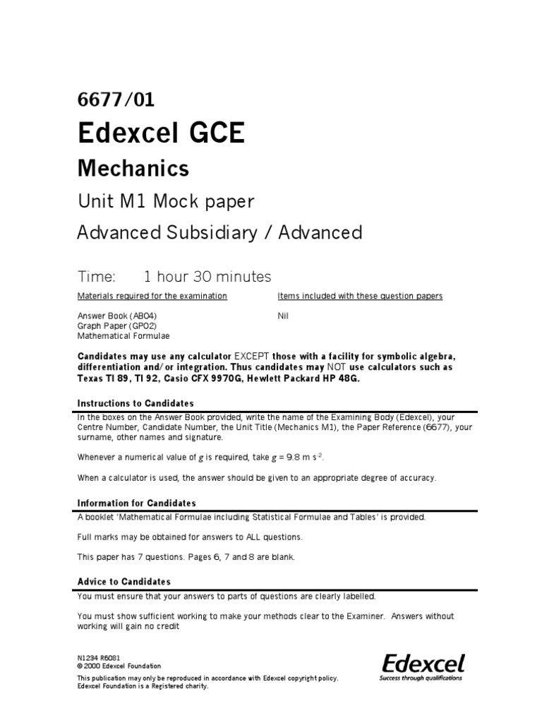 Mock Edexcel Mechanics-1 6677 | PDF