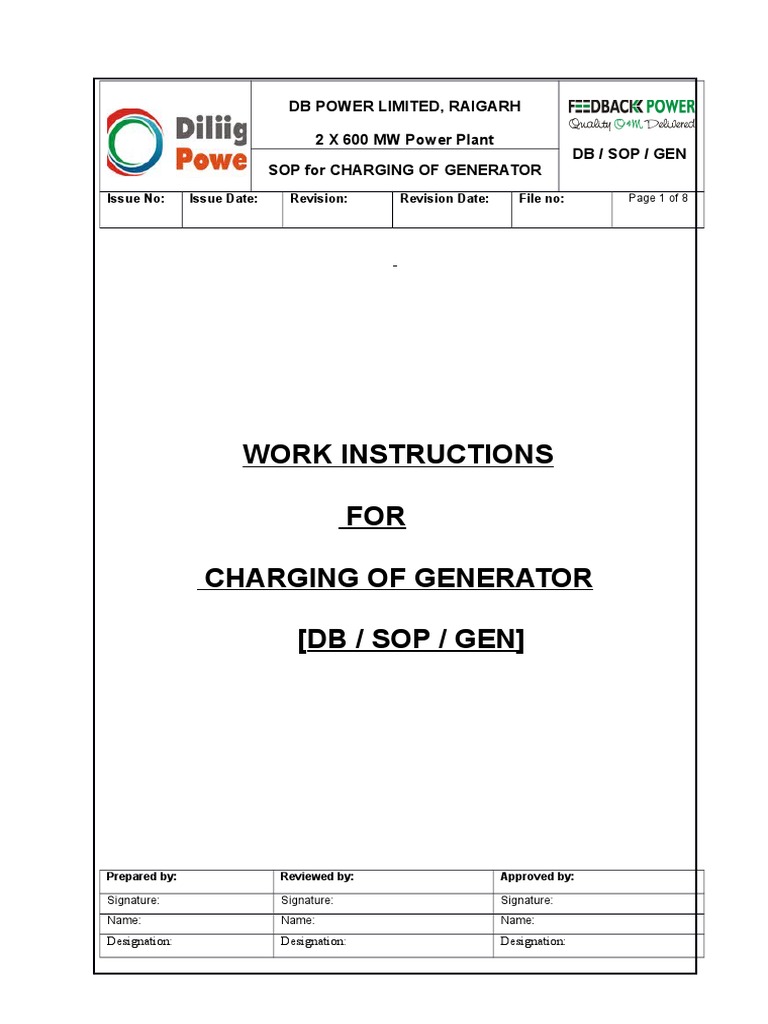 80 SOP For Charging of GEN | PDF | Electric Generator | Components