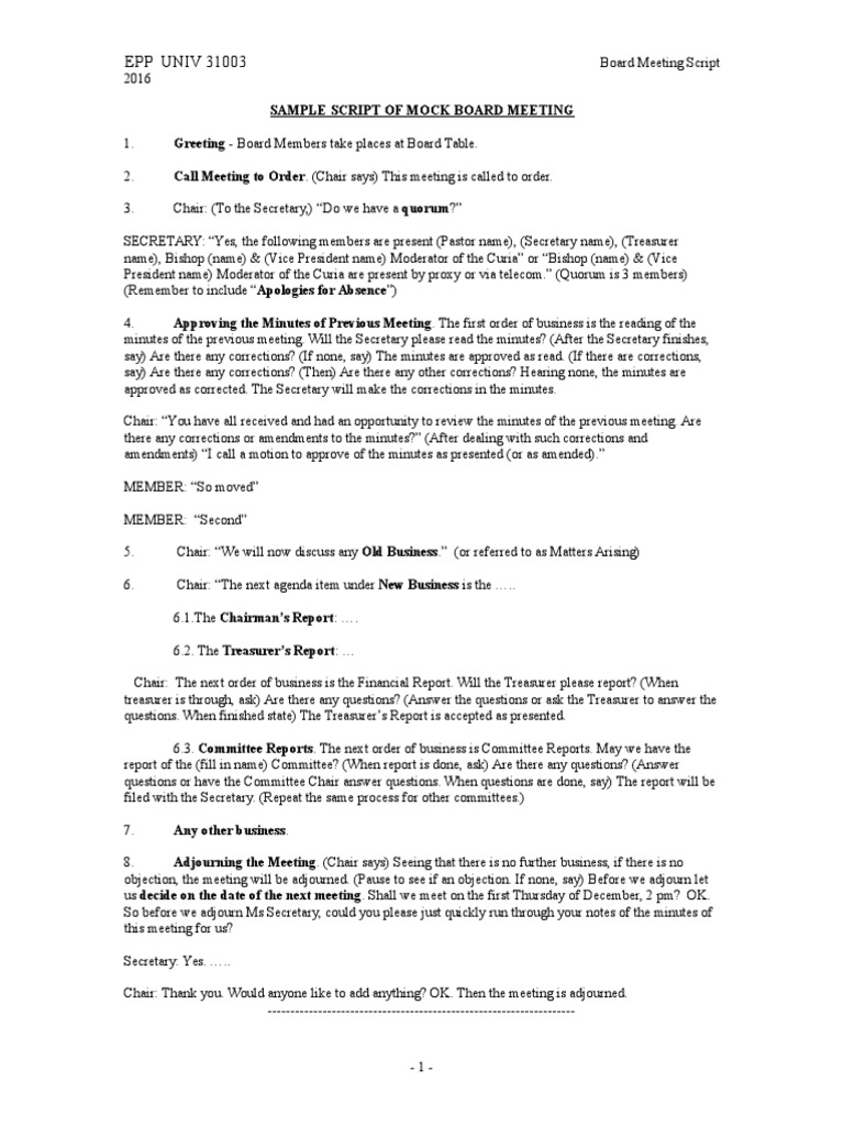Sample Script of Board Meeting | PDF | Government