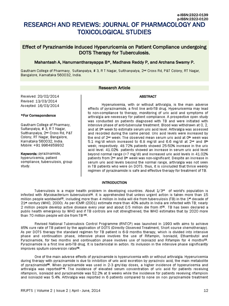Pyrazinamide and Hyperuricemia in TB Patients | PDF | Medical ...