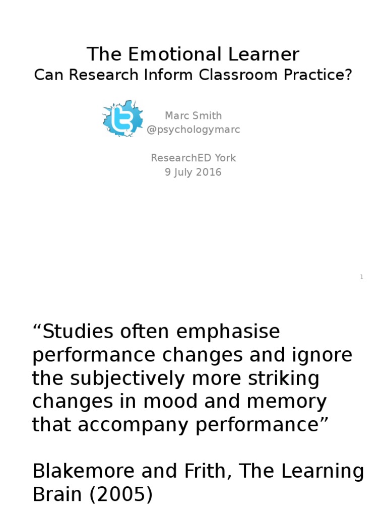 The Emotional Learner: Can Research Inform Classroom Practice? | PDF ...