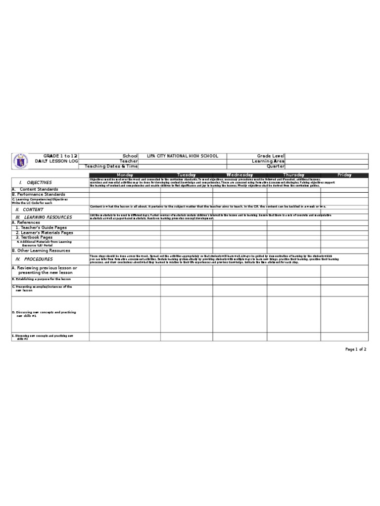 Unified DLL Template | PDF | Educational Assessment | Teaching