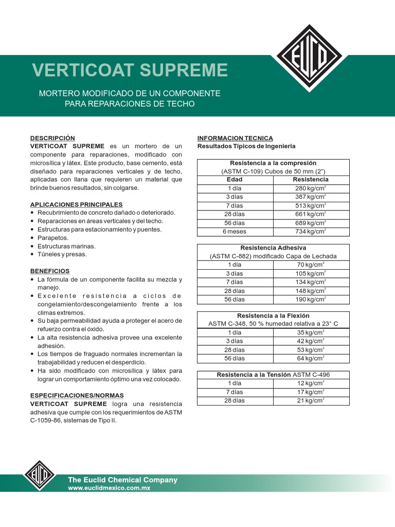 Mortero Verticoat Supreme para Techo | PDF | Acero | Hormigón